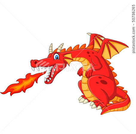 Cartoon red dragon spitting fire - Stock Illustration [50786265] - PIXTA