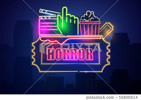 Horror movie cinema neon symbol Vector. Glowing - Stock Illustration ...