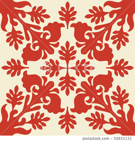 Hawaiian quilt pattern (red) plant | background... - Stock Illustration ...