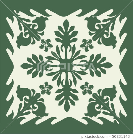 Hawaiian quilt pattern (green) plants |... - Stock Illustration ...
