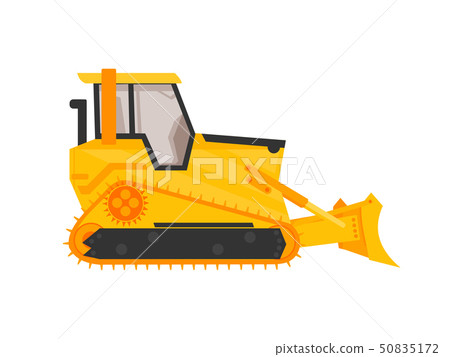 isolated bulldozer icon. flat cartoon style vector - Stock Illustration ...