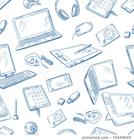 Different computer devices in hand drawn style.... - Stock Illustration ...