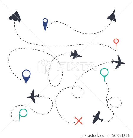 Air path set. Aeroplane line traces with fly... - Stock Illustration ...