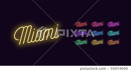 Neon lettering of Miami name. Neon glowing text - Stock Illustration ...