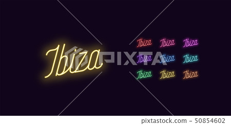 Neon lettering of Ibiza name. Neon glowing text - Stock Illustration ...