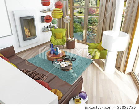 Luxury large living room in the style of kitsch. - Stock Illustration ...