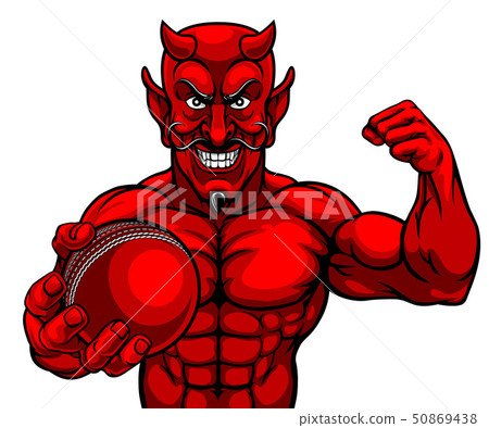 Devil Cricket Sports Mascot Holding Ball - Stock Illustration [50869438 ...