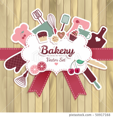 Bakery and sweet abstract illustration on wood. - Stock Illustration ...