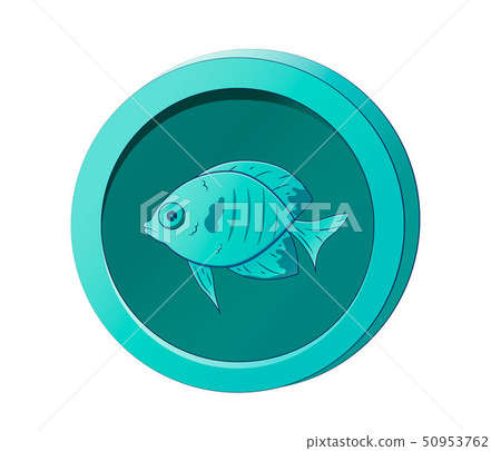 Cyan coin with the image of a fish. Vector... - Stock Illustration ...