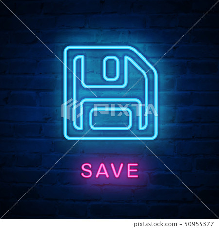 Vector illuminated neon light icon sign save - Stock Illustration ...