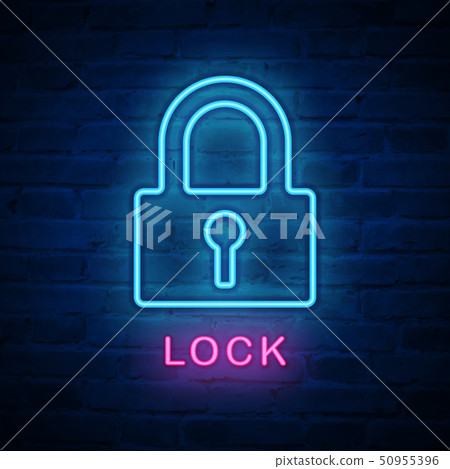 Vector illuminated neon light icon sign lock - Stock Illustration ...