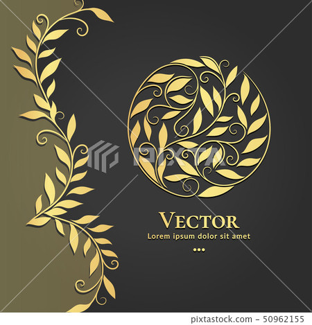 Circle logo design with golden leaves. - Stock Illustration [50962155 ...