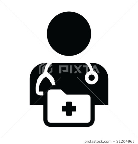 Medical report icon vector with male doctor person - Stock Illustration ...
