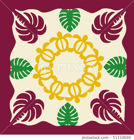Hawaiian Quilt Pattern Honu Apricot Plant |... - Stock Illustration ...