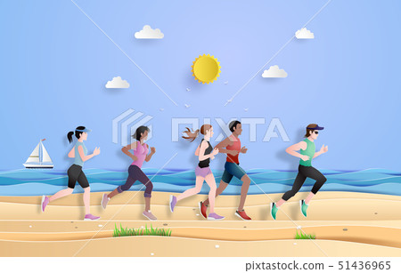 runner are running on the beach - Stock Illustration [51436965] - PIXTA