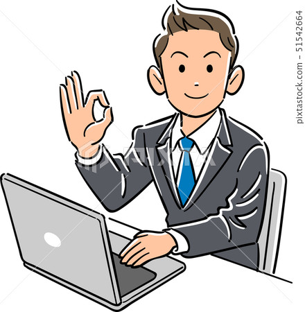 A businessman operating a computer gives an OK... - Stock Illustration ...