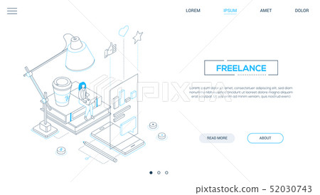 Freelance worker - line design style isometric... - Stock Illustration ...