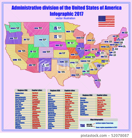 Background with map of USA and regions. Vector. - Stock Illustration ...