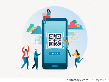 QR code scanning. People scan qr code for payment - Stock Illustration ...