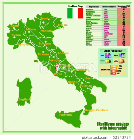 Italy map with Italian regions and infographic... - Stock Illustration ...