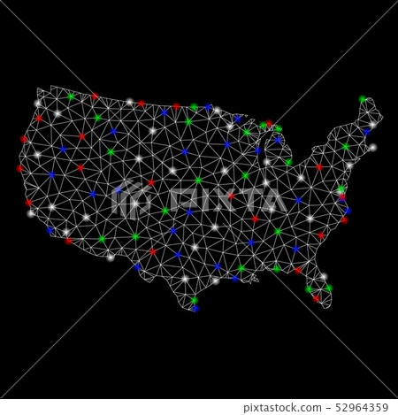 Bright Mesh Wire Frame USA Map with Flash Spots - Stock Illustration ...