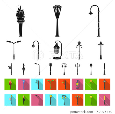 Lamp post black,flat icons in set collection... - Stock Illustration ...