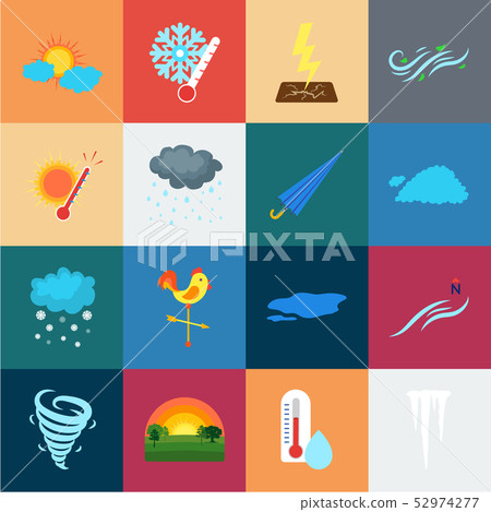 Different weather cartoon icons in set... - Stock Illustration ...