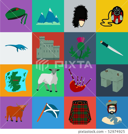 Country Scotland cartoon icons in set... - Stock Illustration [52974925 ...