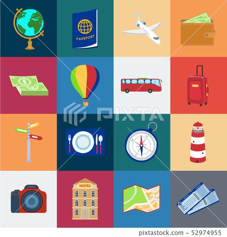 Rest and travel cartoon icons in set collection...-插圖素材 [52974955 ...