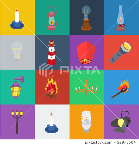Light source cartoon icons in set collection... - Stock Illustration ...