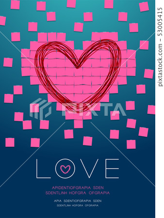 Love heart shape by paper note with sticky tape, - Stock Illustration ...