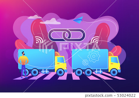Truck platooning concept vector illustration. - Stock Illustration ...