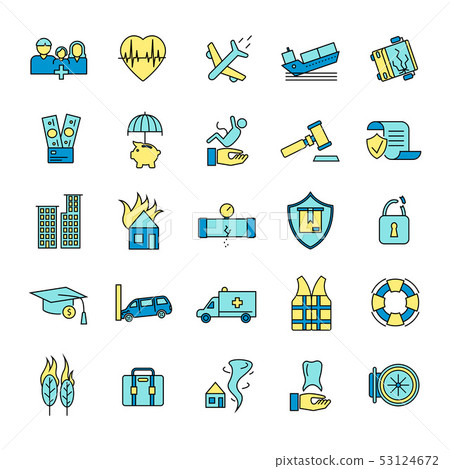 Insurance Elements Signs Color Icon Set. Vector - Stock Illustration ...