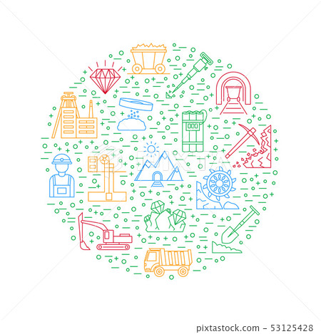 Diamond Mining Signs Thin Line Round Design... - Stock Illustration ...