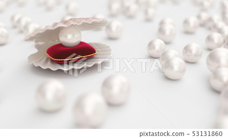 Seashell with pearls inside on red velvet... - Stock Illustration ...