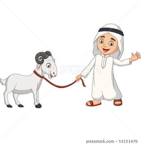 Cartoon Arab Muslim boy with a goat - Stock Illustration [53151470] - PIXTA