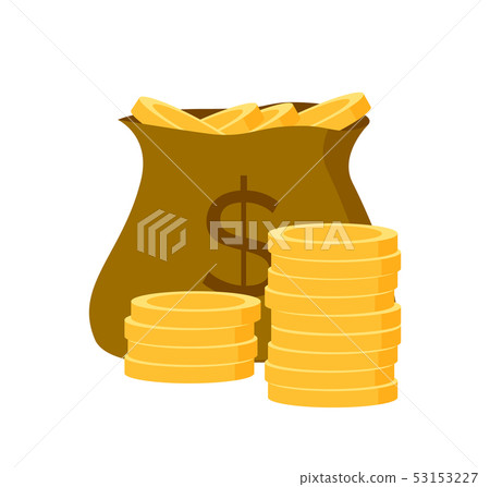Symbol of Cash, Golden Coins in Bag, Dollar Vector - Stock Illustration ...