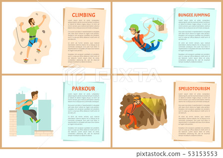 Climbing and Bungee Jumping Parkour Posters Set - Stock Illustration ...
