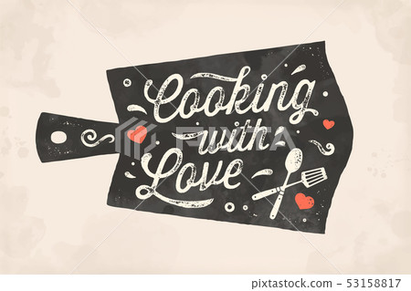 Cooking with Love. Kitchen poster. Kitchen wall... - Stock Illustration ...