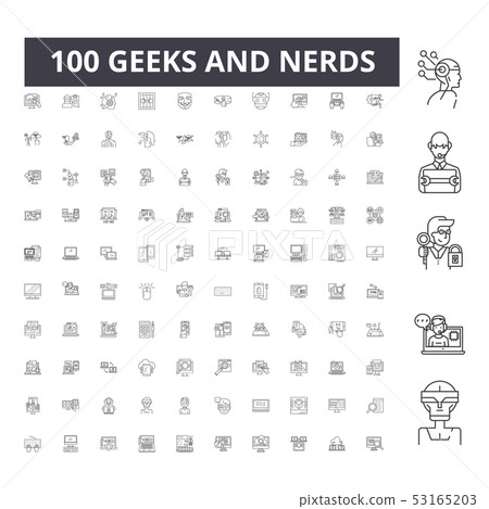 Geek nerds line icons, signs, vector set,... - Stock Illustration ...