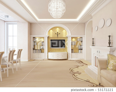 Light living room in light classical style with - Stock Illustration ...