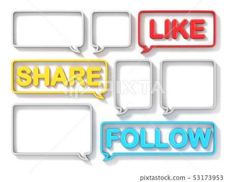 Different size speech bubbles LIKE, SHARE, FOLLOW - Stock Illustration ...