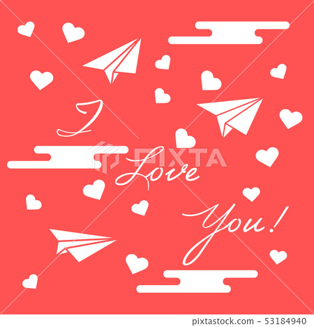 Paper airplane, hearts, clouds Valentine's Day. - Stock Illustration ...