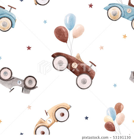 Watercolor baby car pattern - Stock Illustration [53191130] - PIXTA