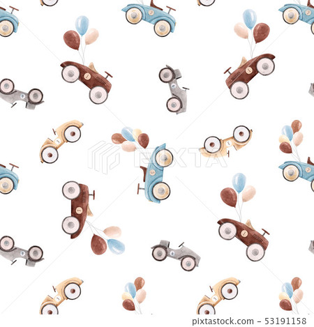 Watercolor baby car pattern - Stock Illustration [53191158] - PIXTA