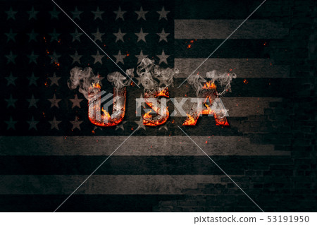 US Fire Word on National Flag Background - Stock Illustration [53191950 ...
