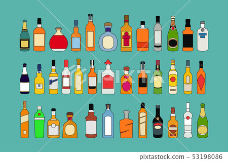 vector Alcohol bottles line icons set. Flat design - Stock Illustration ...