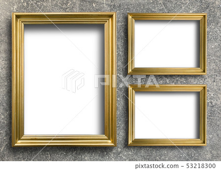 vintage golden picture frame on rust cement wall - Stock Illustration ...