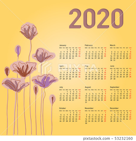 Stylish calendar with flowers for 2020 Week starts - Stock Illustration ...