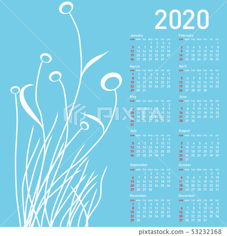 Stylish calendar with flowers for 2020. Week-插圖素材 [53232168] - PIXTA圖庫